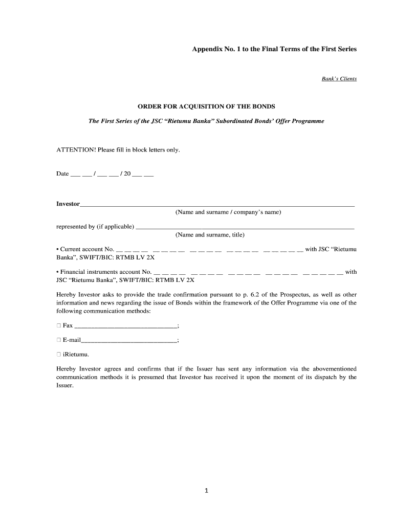Fillable Online rietumu 1 to the Final Terms of the First Series Fax ...