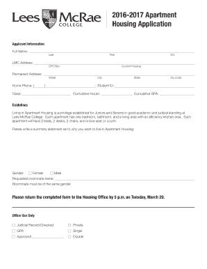 Fillable Online lmc 2016-2017 Apartment Housing Application Fax Email ...