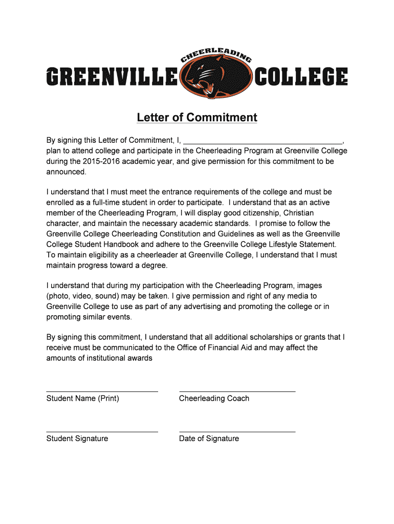 Fillable Online Letter of Committment - Greenville College Fax Email ...