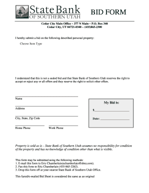 Fillable Online My Bid is - Checking Fax Email Print - pdfFiller