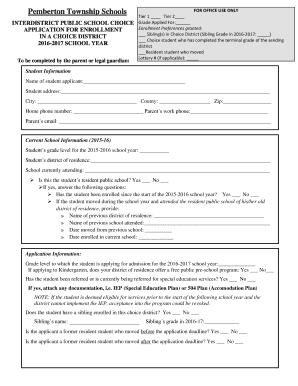 Fillable Online BApplicationb for Enrollment - Pemberton Township ...