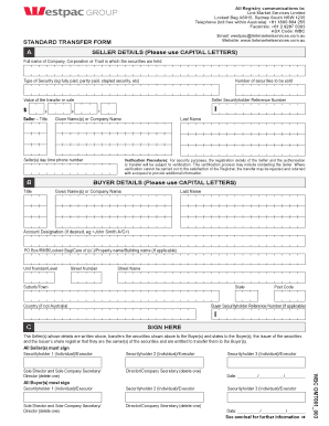 Fillable Online How to complete the Standard Transfer Form - Westpac ...