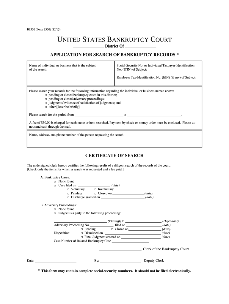 Fillable Online uscourts B1320 (Form 1320) (1215) - uscourts Fax Email ...