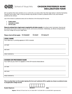 Fillable Online sva CHOSENPREFERRED NAME DECLARATION FORM Fax Email ...