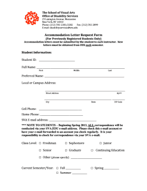 Fillable Online sva Accommodation Letter Request Form - SVA - sva Fax ...
