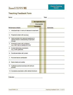 Fillable Online ahrq TeamSTEPPS 20 Teaching Feedback Form Fax Email ...