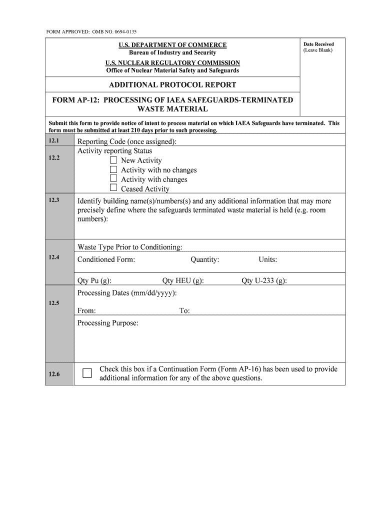Fillable Online bis doc NRC: Additional Protocol to the U.S. - IAEA Safeguards Agreement Fax ...