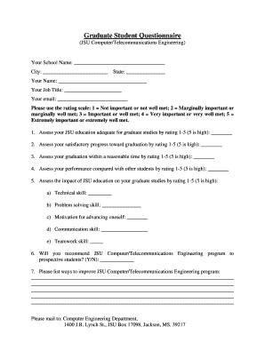 Fillable Online jsums Graduate Student Questionnaire - Jackson State ...