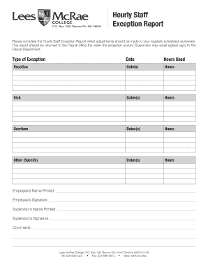Fillable Online lmc Hourly Staff Exception Report - Your Future Elevated Fax Email Print - pdfFiller
