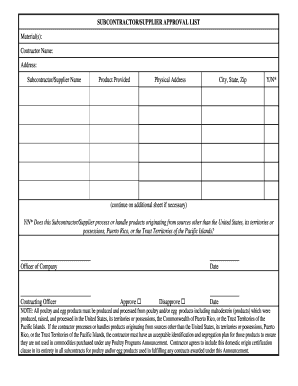 Fillable Online ams usda updated 2011 subcontractor approval list form ...