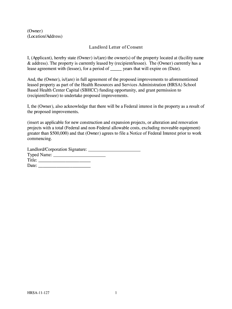 Fillable Online hrsa Owner LocationAddress Landlord Letter of Consent ...