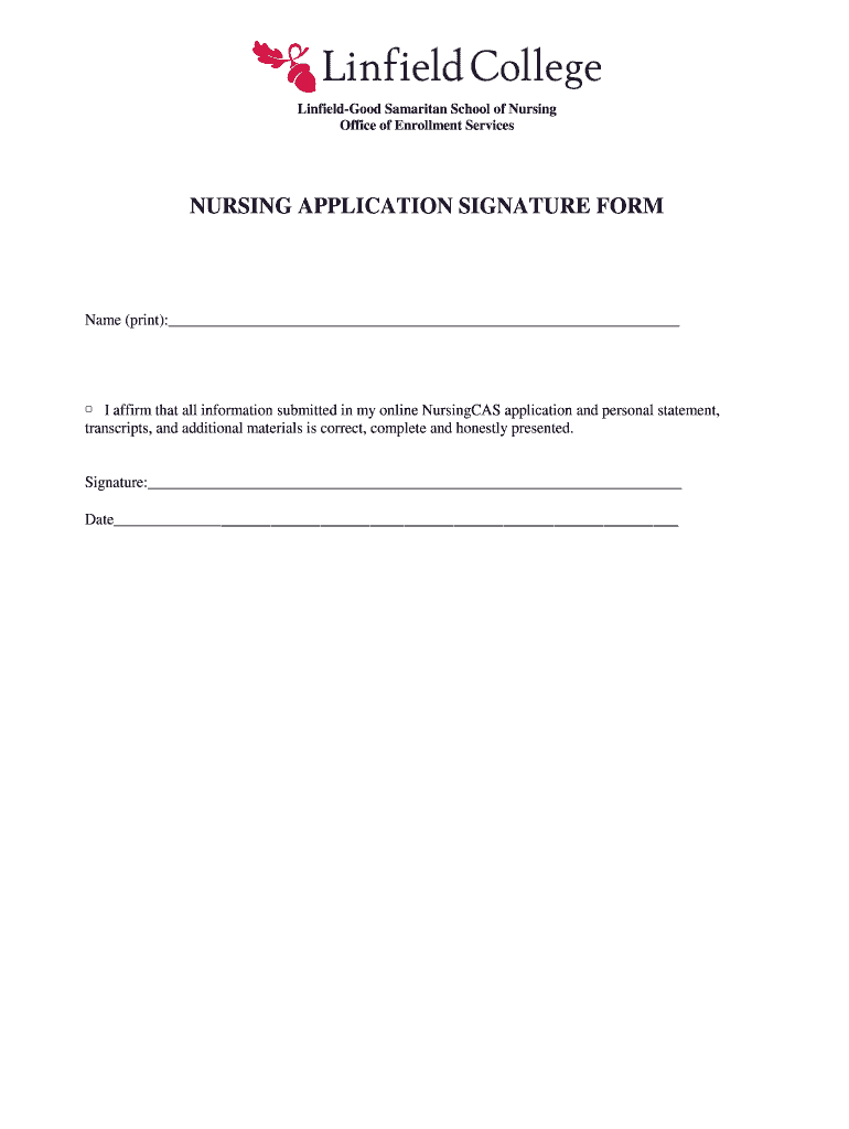 Fillable Online linfield NURSING APPLICATION SIGNATURE FORM - Linfield ...