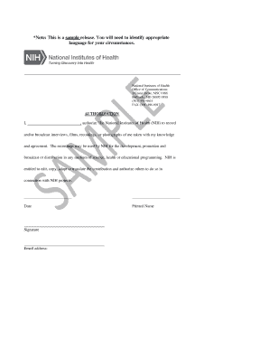 Fillable Online nih Sample release form Sample release form - nih Fax ...
