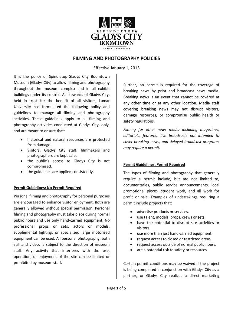 Fillable Online FILMING AND PHOTOGRAPHY POLICIES Fax Email Print ...