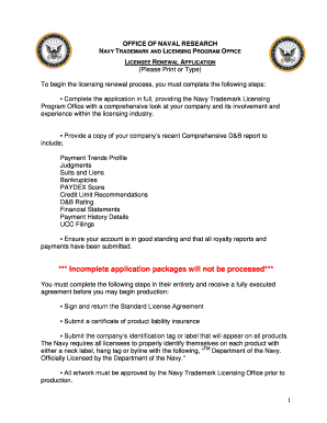 Fillable Online NAVY TRADEMARK AND LICENSING PROGRAM OFFICE Fax Email ...
