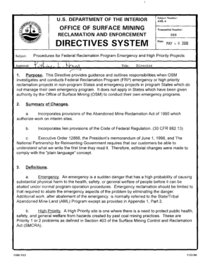 Fillable Online osmre RECLAMATION AND ENFORCEMENT DIRECTIVES SYSTEM G ...