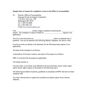 Fillable Online opic Sample letter of request for compliance review to ...