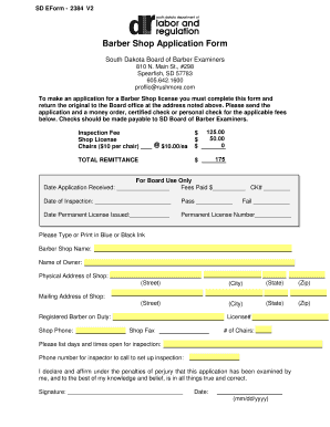 Fillable Online state sd Barber Shop Application - statesdus Fax Email ...