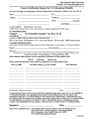 Fillable Online lssu Course Certification Request for VA Educational Benefits - lssu Fax Email ...