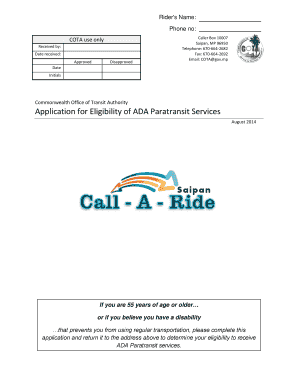 Fillable Online cota gov Application for Eligibility of ADA Paratransit ...