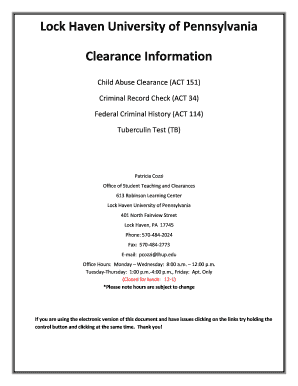Fillable Online lhup Child Abuse Clearance (ACT 151) - lhup Fax Email ...