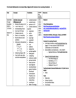Fillable Online First Grade Mathematics Curriculum Map: Aligned with ...