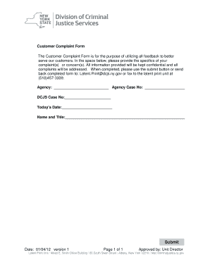 Fillable Online criminaljustice ny Customer Complaint Form - NY DCJS ...