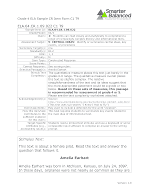 Fillable Online ode state or Grade 4 ELA Sample CR Item Form C1 T9 ...