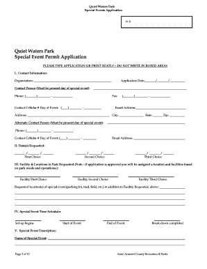 Fillable Online aacounty Special Event Guidelines at Quiet Waters Park ...