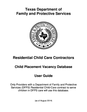 Fillable Online dfps state tx Child Placement Vacancy Database User ...