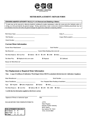 Fillable Online edwardsaquifer METER REPLACEMENT REPAIR FORM Fax Email ...