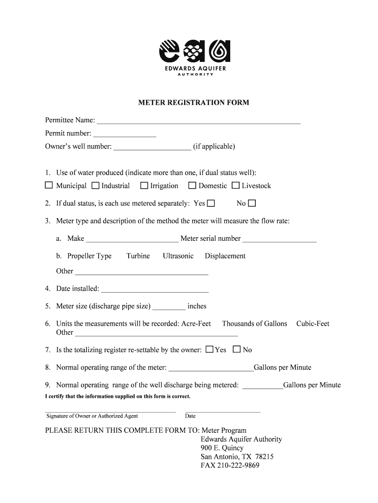 Fillable Online amr edwardsaquifer Meter Registration Form - Edwards ...