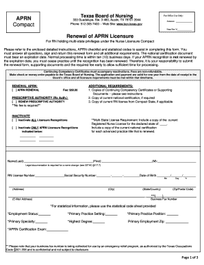 Fillable Online APRN Texas Board of Nursing Compact Fax Email Print ...