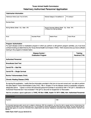 Fillable Online Texas Animal Health Commission Veterinary Authorized ...