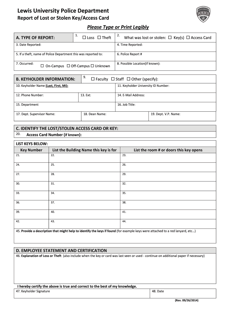 Fillable Online lewisu Lost-Stolen Key Report Fax Email Print - pdfFiller