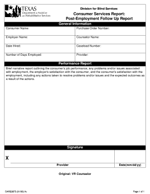 Fillable Online Division for Blind Services Consumer Services Report ...