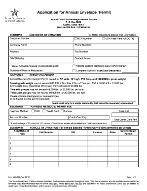Fillable Online txdmv Application for Annual Envelope Permit - TxDMVGOV ...
