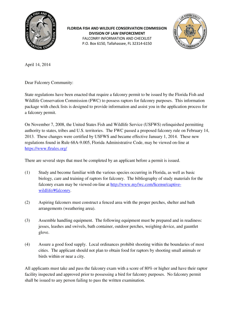 Fillable Online FALCONRY INFORMATION AND CHECKLIST Fax Email Print ...