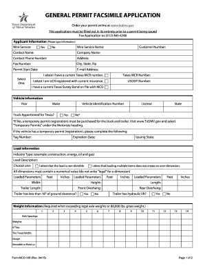 Fillable Online txdmv GENERAL PERMIT FACSIMILE APPLICATION - txdmvgov ...