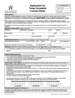 Fillable Online txdmv Application for Texas Constable License Plates ...