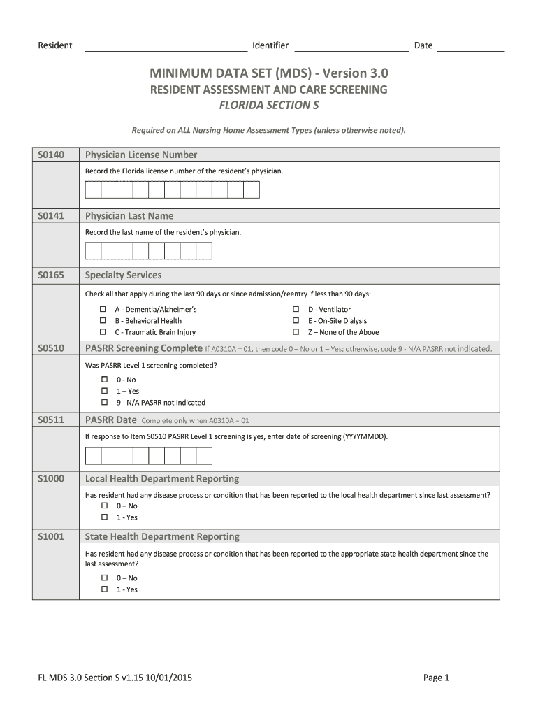Fillable Online fdhc state fl MINIMUM DATA SET MDS - Version 3 - fdhcstateflus - fdhc state fl ...