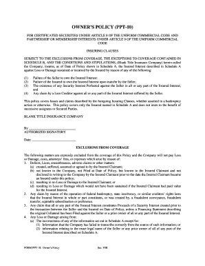 Fillable Online PPT-10 Owners Policy Personal Property Title Insurance ...