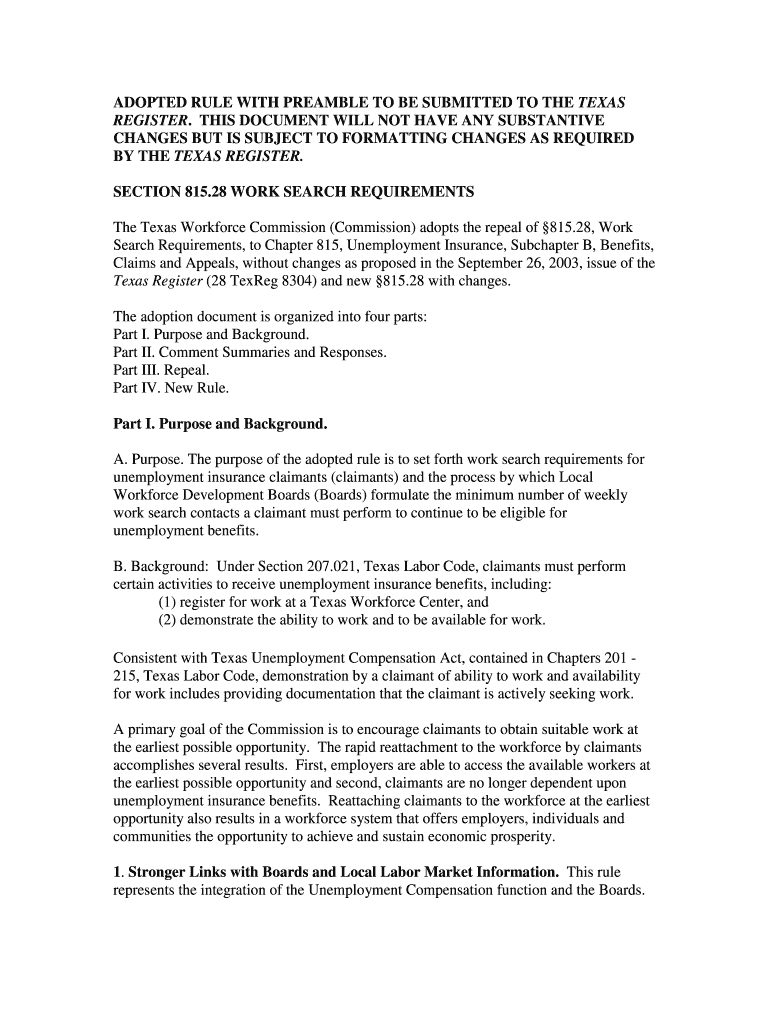 Fillable Online ADOPTED RULE WITH PREAMBLE TO BE SUBMITTED TO THE TEXAS ...