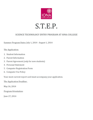 Fillable Online iona SCIENCE TECHNOLOGY ENTRY PROGRAM AT IONA COLLEGE - iona Fax Email Print ...