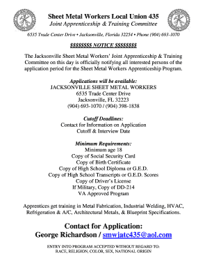 Fillable Online Sheet Metal Workers Local Union 435 Fax Email Print ...