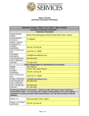 Fillable Online State of Florida Contractor Information Worksheet Fax ...