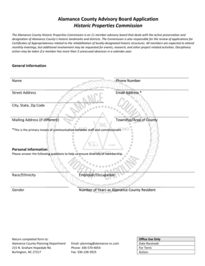 Fillable Online Alamance County Advisory Board Application Historic Fax Email Print - pdfFiller