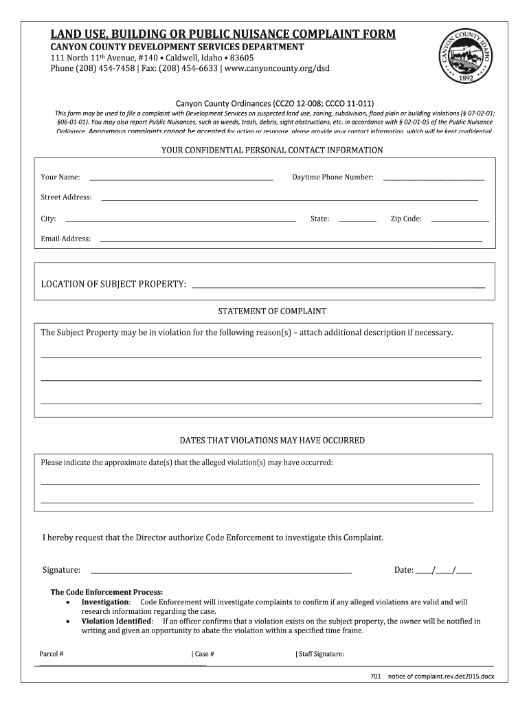 Fillable Online DEVELOPMENT SERVICES DEPARTMENT - canyoncountyorg Fax ...