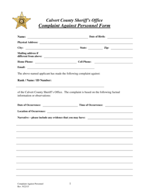 Fillable Online Calvert County Sheriffs Office Complaint Against Fax Email Print - pdfFiller