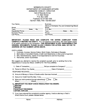 Fillable Online Consumer Affairs Complaint Form Fax Email Print - pdfFiller